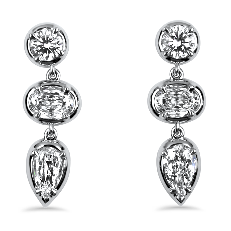 Christopher Designs 14K White Gold Mixed Diamond Cut Dangle Earrings Maine New Hampshire