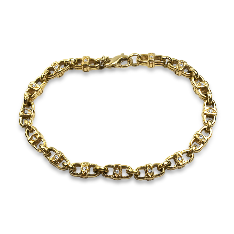 Estate 18k Yellow Gold Diamond Marine Link Bracelet Springers