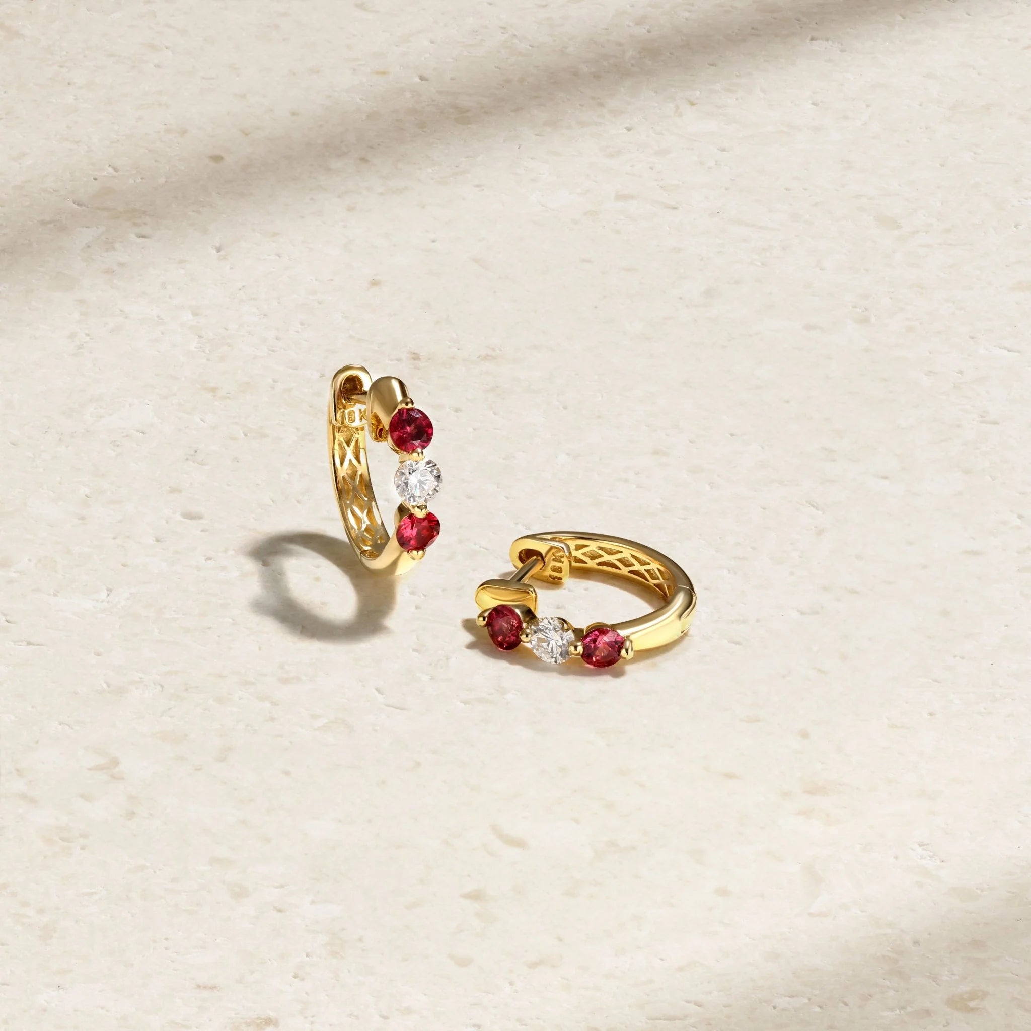 Mark Henry Ellipse 18k Yellow Gold Mini Triplet Ruby and Diamond Huggi ...