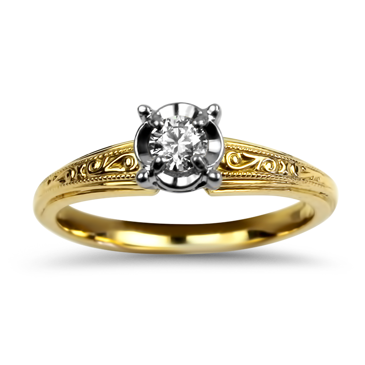 Estate 18k Yellow & White Gold Scroll Diamond Engagement Ring - .17ct ...