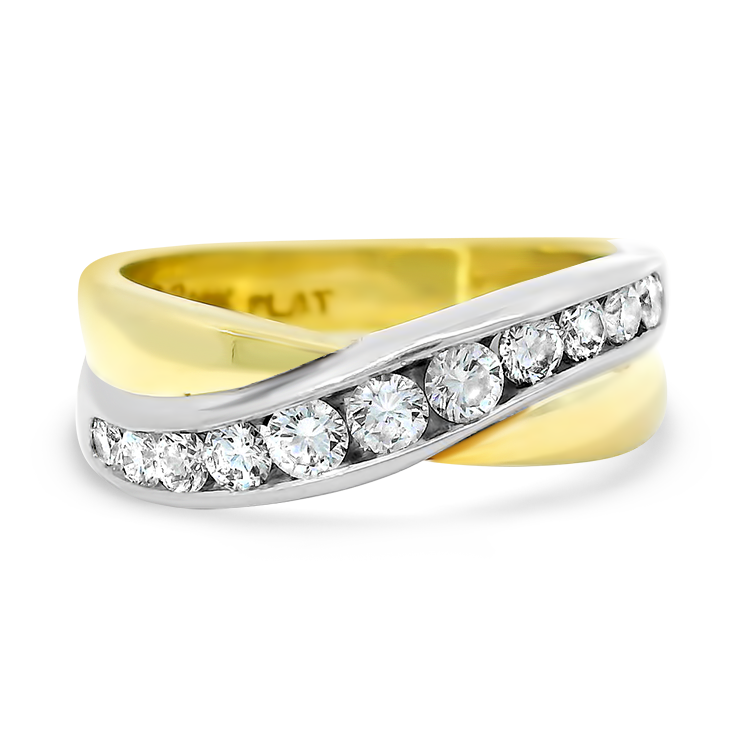 Estate Platinum and 18k Yellow Gold Diamond Crossover Band – Springer's