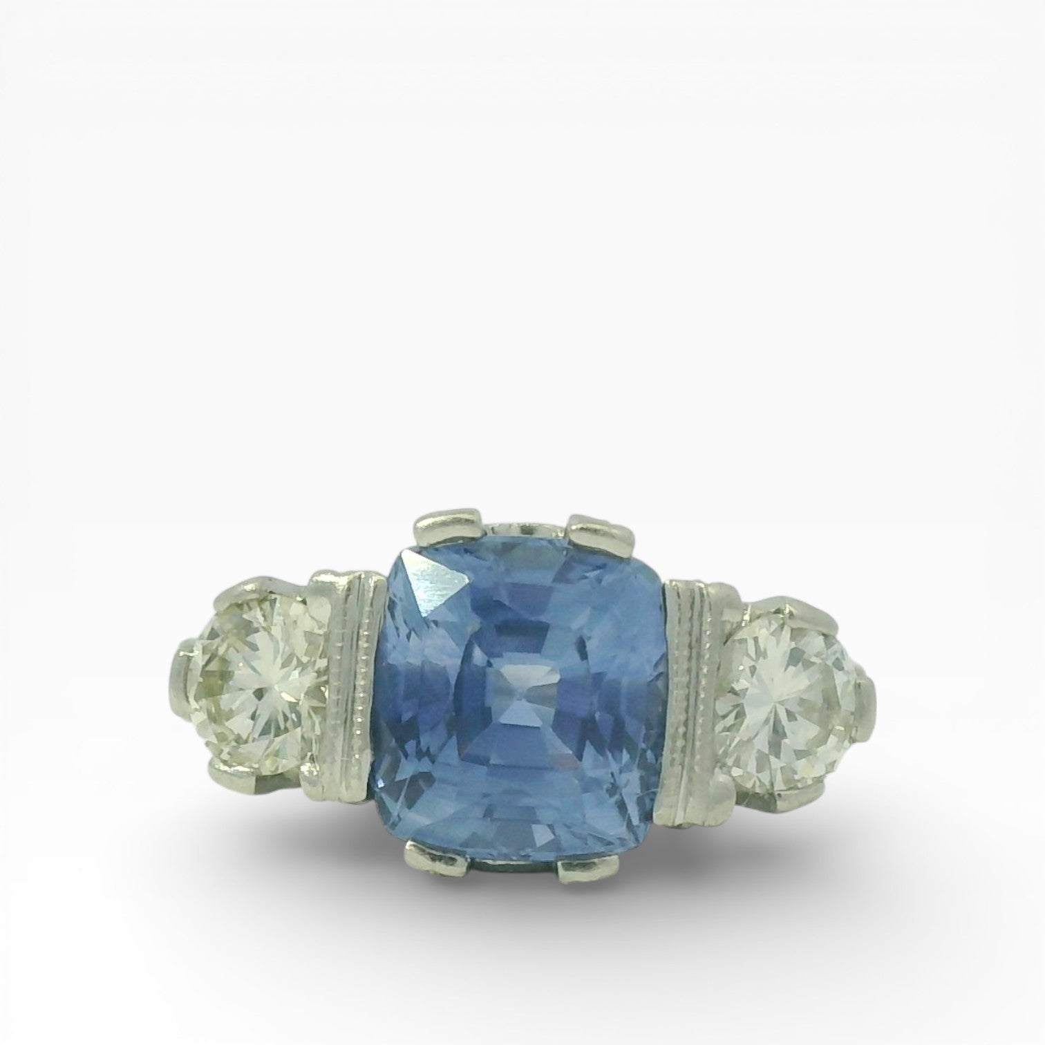 Estate Platinum Three-Stone Sapphire & Diamond Ring – Springer's